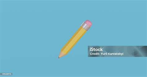 파란색 배경에 노란색 연필 지우개가 공중에 매달려있는 간단한 나무 연필 문방구 사무실 학용품 3d 고품질 일러스트레이션 개체가