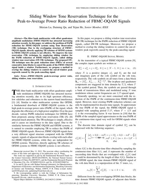 Pdf Sliding Window Tone Reservation Technique For The Peak To Average Power Ratio Reduction Of