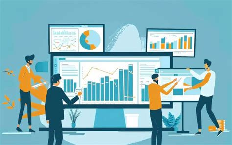 Premium Photo Businessmen Looking At Data Graphs On A Monitor In The Style Of Flat Abstraction