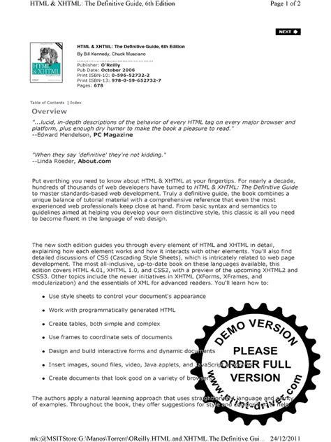 oreilly html and xhtml the definitive guide 6th edition oct 2006 pdf pdf