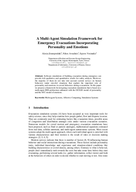 Pdf A Multi Agent Simulation Framework For Emergency Evacuations