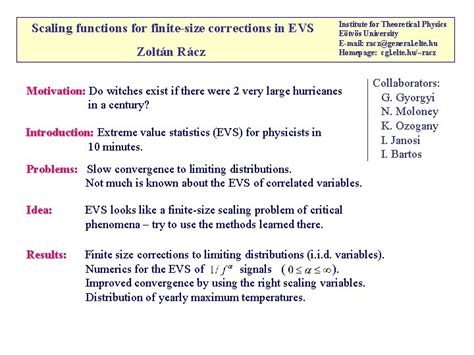 Scaling Functions For Finitesize Corrections In Evs Zoltn