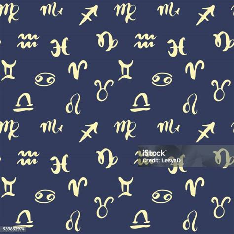 조디악 징후 완벽 한 패턴입니다 그려진된 별자리 점성술 기호 손 그런 지 질감 디자인 인쇄 술 인쇄 벡터 일러스트 레이 션 게자리에 대한 스톡 벡터 아트 및 기타 이미지