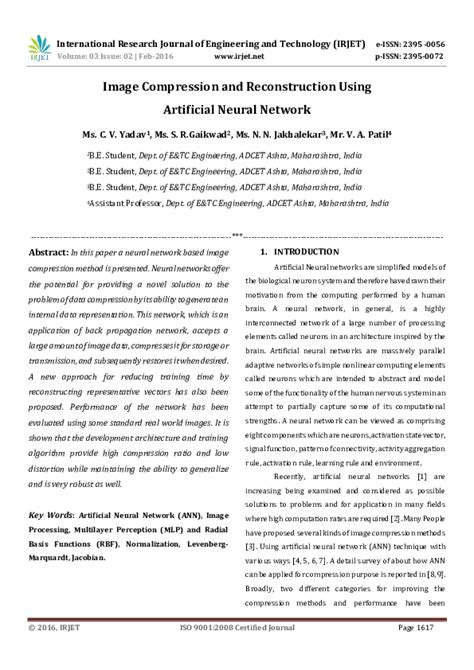 Pdf Image Compression And Reconstruction Using Artificial Neural Network