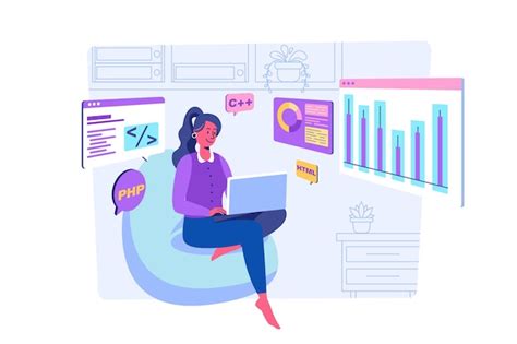 Premium Vector Software Development Concept With People Scene For Web Woman Coding Working