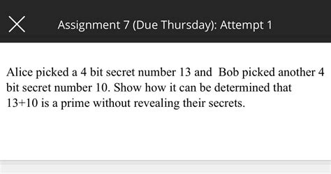 Solved X Assignment Due Thursday Attempt Alice Picked Chegg Com