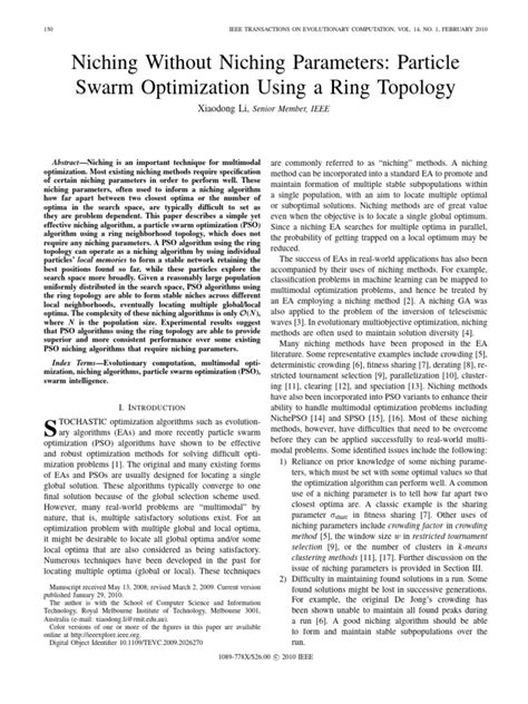 Niching Without Niching Parameters Particle Swarm Optimiza Pdf