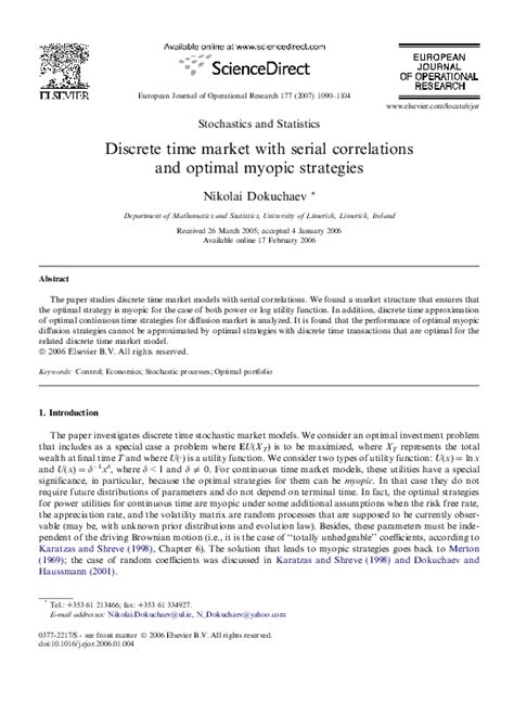 Pdf Discrete Time Market With Serial Correlations And Optimal Myopic Strategies