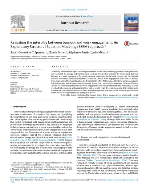 Pdf Revisiting The Interplay Between Burnout And Work Engagement An Exploratory Structural