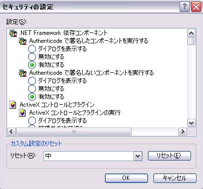 ActiveXコントロールに関する設定 Windows XP DUGA