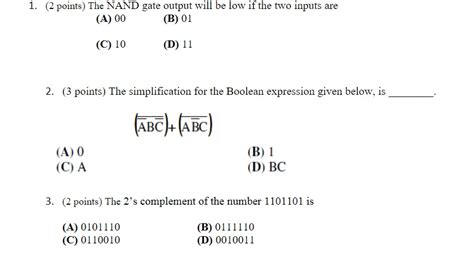 Solved 1 2 Points The Nand Gate Output Will Be Low If The