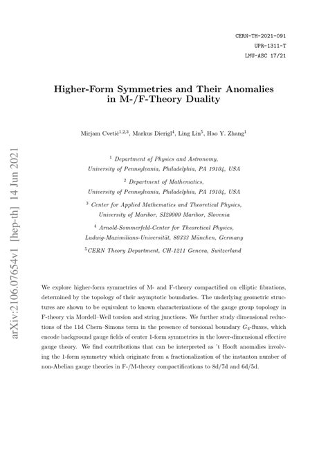 Pdf Higher Form Symmetries And Their Anomalies In M F Theory Duality