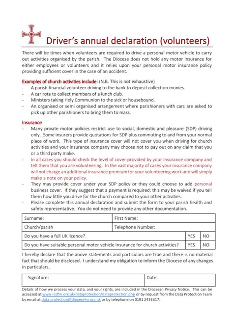 Drivers Declaration Form Drivers Declaration Form