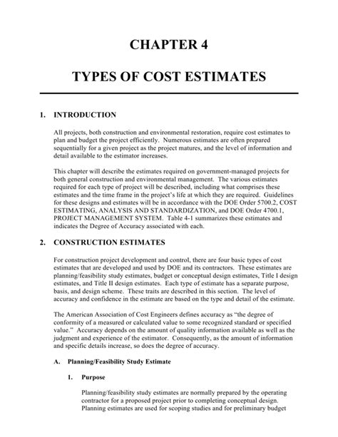 Types Of Cost Estimates Doe Directives Delegations And