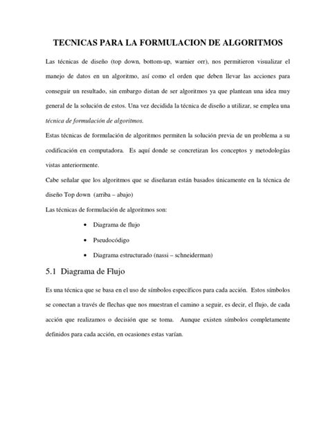 Tecnicas Formulacion Algoritmos Pdf Pdf Algoritmos Áreas De