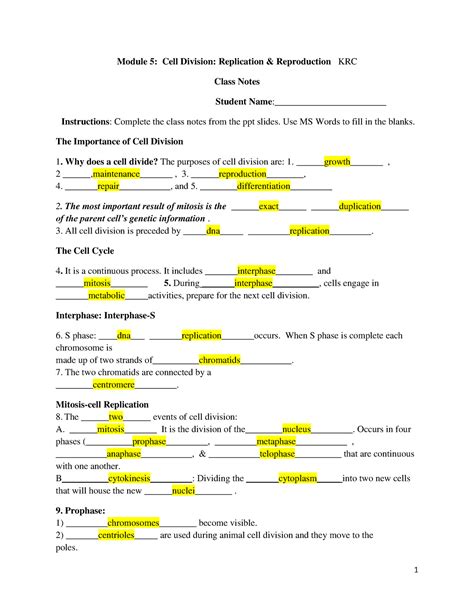 Module 5 Class Notes 2020 Krc Module 5 Cell Division Replication