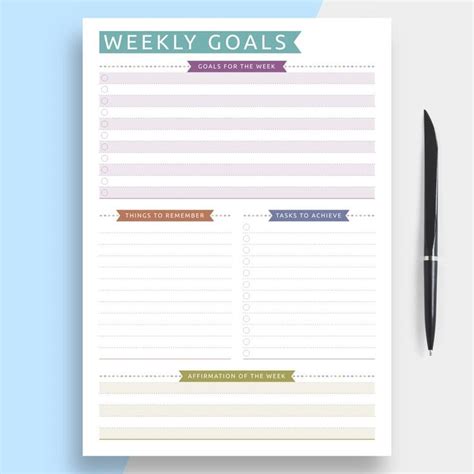 Weekly Goals Printable Template Goal Setting Insert Personal Etsy Goals Printable Weekly