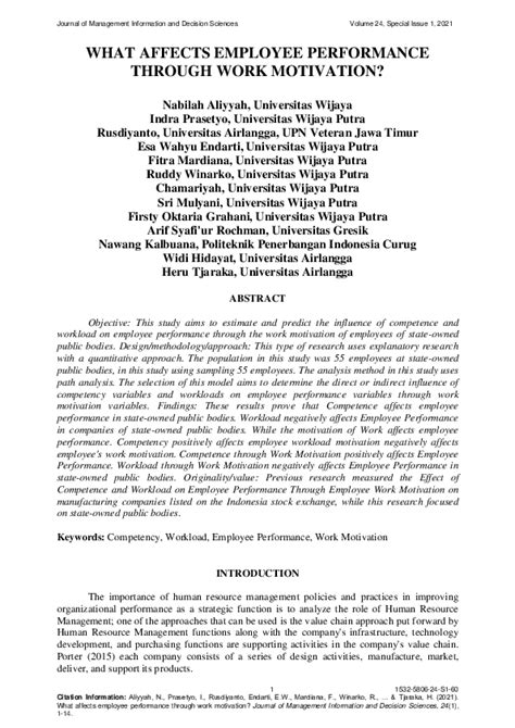 Pdf What Affects Employee Performance Through Work Motivation
