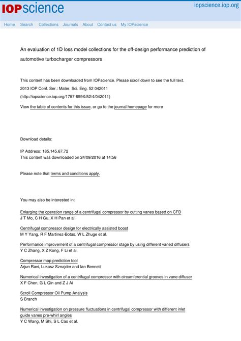 Pdf Assessing 1d Loss Models For The Off Design Performance Prediction Of Automotive