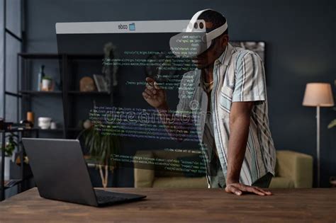 Man In Vr Headset Coding In Living Room Stock Image Image Of Computer Device 343704117