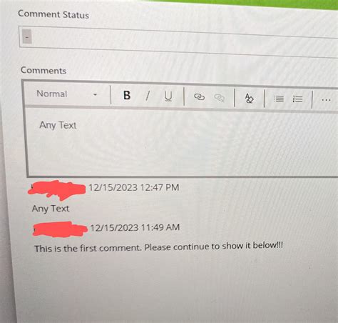 appended comments not visible in form r powerapps