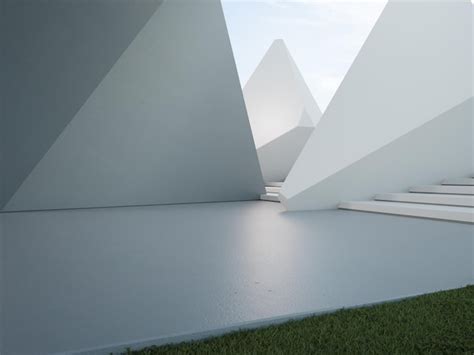 Premium Photo Geometric Shapes Structure With Gray Concrete Floor On Green Grass Lawn Abstract
