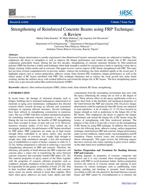 Pdf Strengthening Of Reinforced Concrete Beams Using Frp Technique A Review