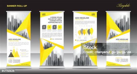 롤 배너 서식 파일 벡터 전단지 광고 X배너 포스터 노란색 디자인 디스플레이 레이아웃 벡터 일러스트 레이 션을 올려 노랑에 대한 스톡 벡터 아트 및 기타 이미지 Istock