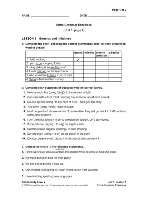 Cty2 Extra Grammar Exercises Unit 1 Pdf Syntax Linguistics