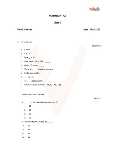 cbse class 2 maths sample papers practice and solutions