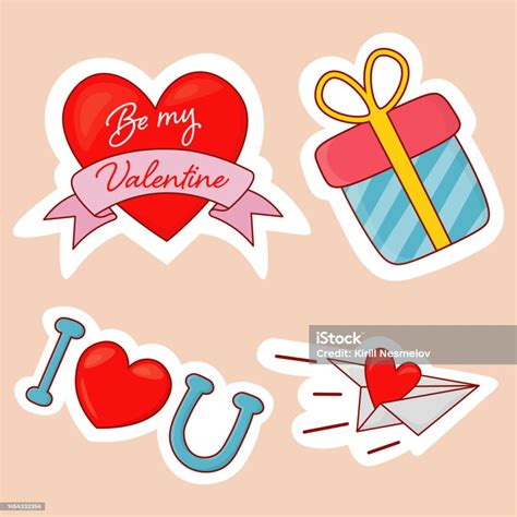 발렌타인 데이 그린 스티커는 비문 선물 상자 비문 및 비행 심장을 사랑합니다 하트로 구성됩니다 0명에 대한 스톡 벡터 아트 및 기타 이미지 Istock