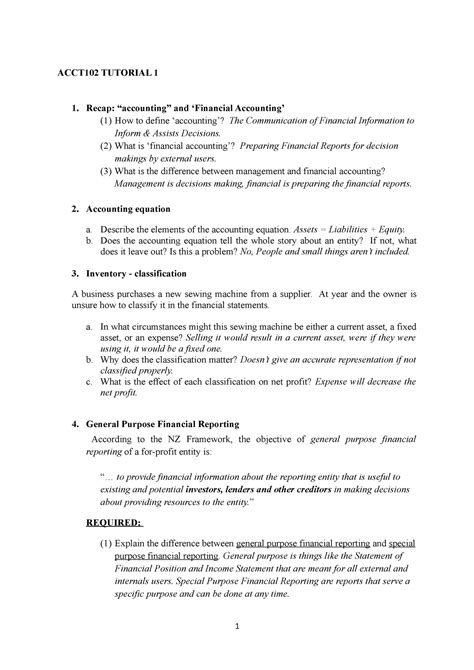 Acct 102 Tutorial 1 Questions Some Answers Acct102 Tutorial 1 1