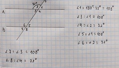 на рисунку прямі A і B паралельні C січна кут 2дорівнює 72 градуси знайти кути 1 3 4 5 6 7 8