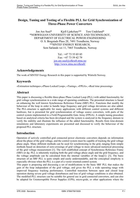 Pdf Design Tuning And Testing Of A Flexible Pll For Grid Synchronization Of Three Phase Power