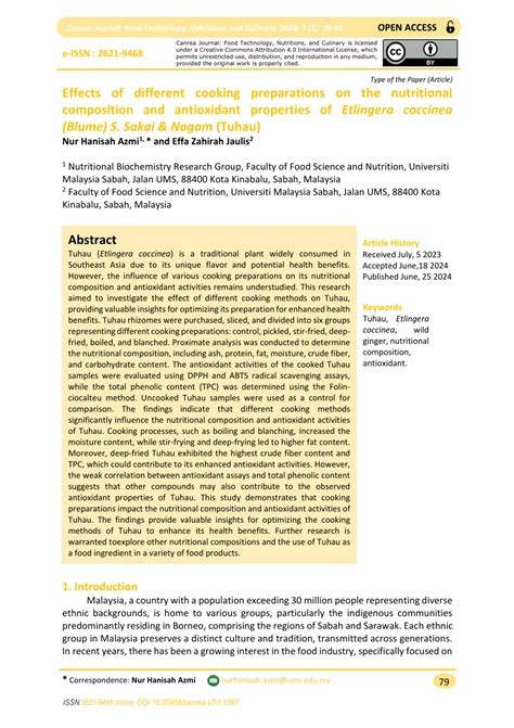 Pdf Effects Of Different Cooking Preparations On The Nutritional