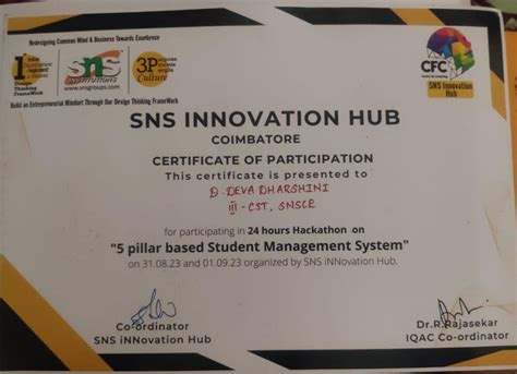 participated in hackathon by sns innovation hub deva dharshini d