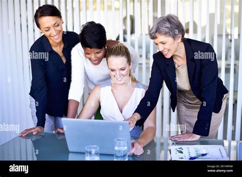 Corporate Collaboration And Women With A Laptop Teamwork And Share Ideas At The Workplace