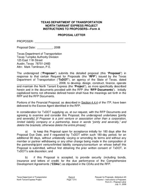 Fillable Online NTP RFP Addendum 3 ITP Forms North Tarrant Express NTE Fax Email Print