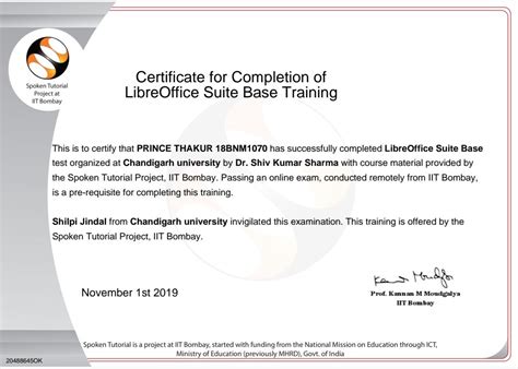 Prince Thakur On Linkedin Certificate For Completion Of Libreoffice