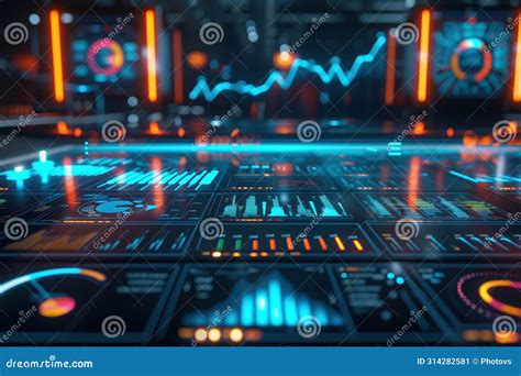 Analysis Of Data Charts And Graphs In Context Of Futuristic Digitalization Stock Image Image