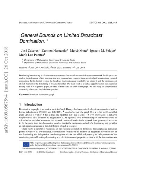 pdf general bounds on limited broadcast domination