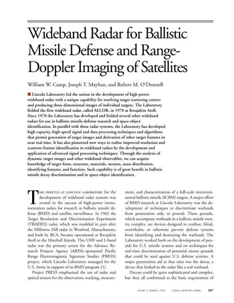 Wideband Radar For Ballistic Missile Defense And Range Doppler