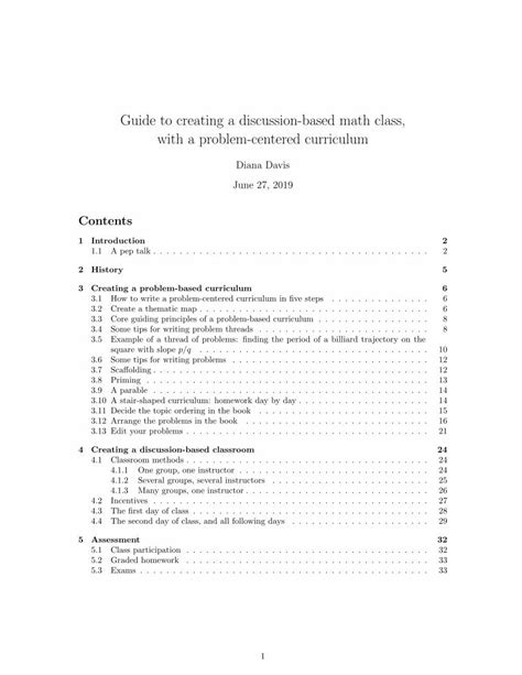 Pdf Guide To Creating A Discussion Based Math Class With A Problem Centered Curriculum · 2019