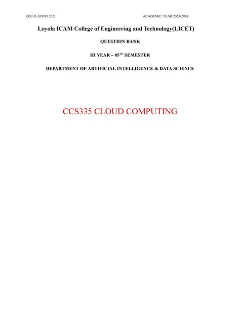 Cc Ques Bank Cloud Computing Question Bank Regulation 2021 Academic