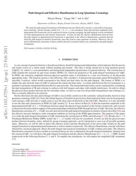 Pdf Path Integral And Effective Hamiltonian In Loop Quantum Cosmology