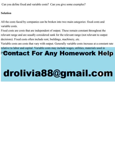 Can You Define Fixed And Variable Costs Can You Give Some Examplespdf