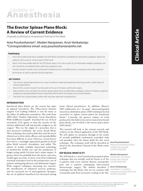 Erector Spinae Plane Block Pdf Surgery Anesthesia