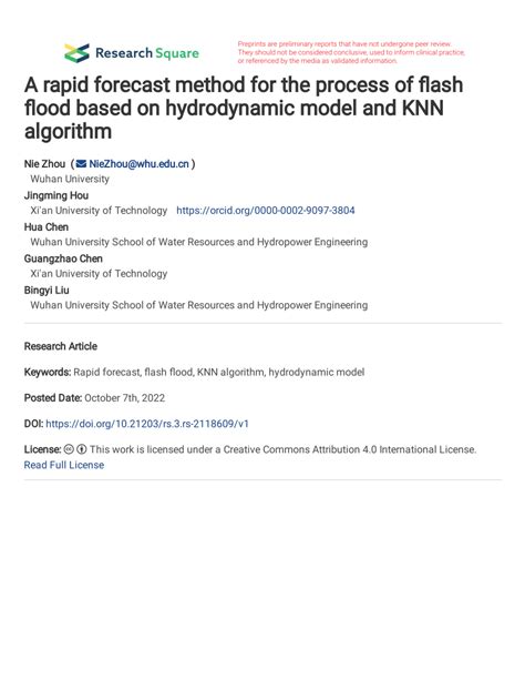 PDF A Rapid Forecast Method For The Process Of Flash Flood Based On Hydrodynamic Model And KNN