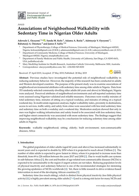 Pdf Associations Of Neighborhood Walkability With Sedentary Time In