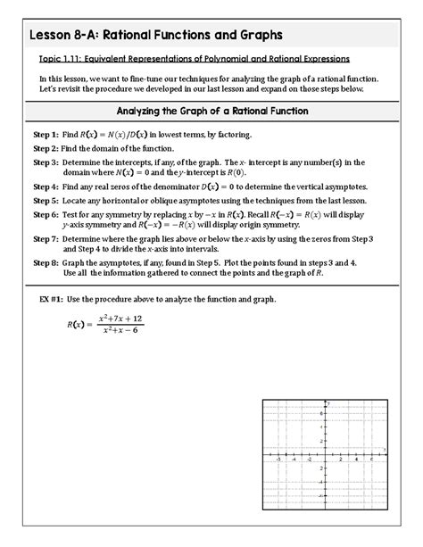 Rational Functions And Graphs Lesson A Rational Functions And Graphs Jean Adams